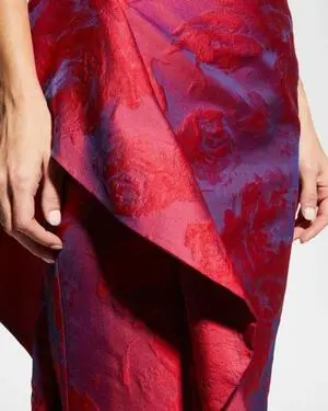Rickie Freeman For Teri Jon One-shoulder Side-ruffle Gown - Fuchsia/red