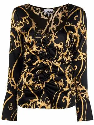 GANNI Ruched-detail Printed Top