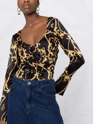 GANNI Ruched-detail Printed Top