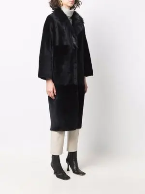LISKA Single-breasted Shearling Coat - Blue