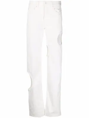 Off-White Straight-leg Jeans With Cutout Detail - White