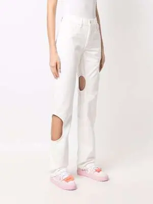 Off-White Straight-leg Jeans With Cutout Detail - White