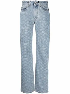 Off-White Monogram-print Straight Leg Jeans - Blue