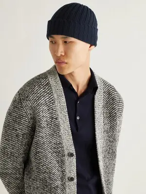 Thom Sweeney Ribbed Cashmere Beanie - Blue