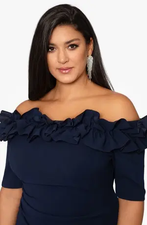 XSCAPE EVENINGS Ruffle Off-the-shoulder Sheath Dress