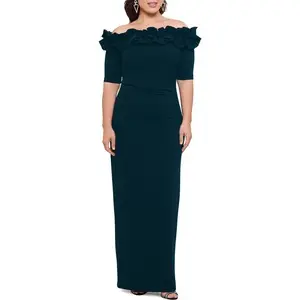 XSCAPE EVENINGS Ruffle Off-the-shoulder Sheath Dress - Pine