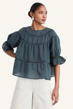 Merlette Sol Crochet-trimmed Top - Deep Slate
