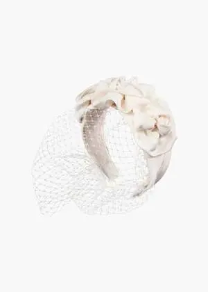JENNIFER BEHR Triple Rosette Headband With Veil - Cream