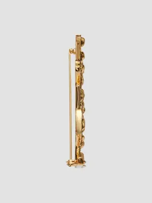 Saint Laurent Goldtone Textured Logo Brooch