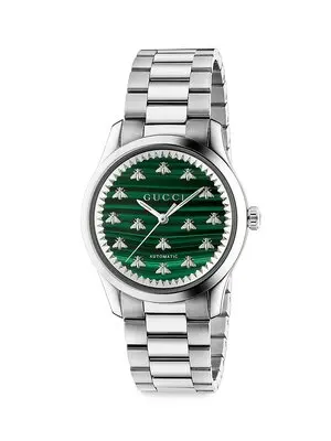 Gucci Malachite Stone Stainless Steel Bracelet Watch - Silver