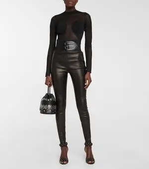 Alaïa Belted High-rise Leather Leggings