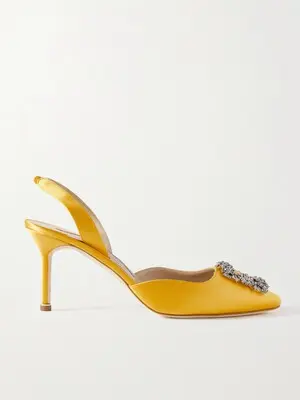 Manolo Blahnik Hangisli 70 Embellished Satin Slingback Pumps - Yellow