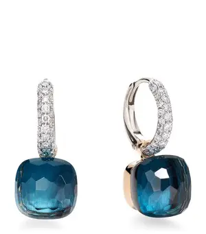 Pomellato Mixed Metal, Diamond, And London Topaz Nudo Drop Earrings - Blue