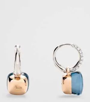 Pomellato Mixed Metal, Diamond, And London Topaz Nudo Drop Earrings - Blue