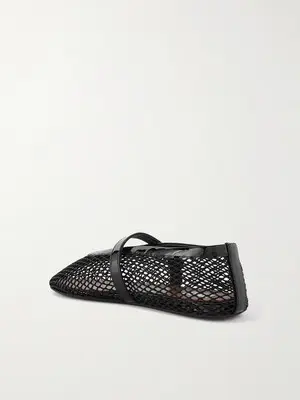 Alaïa Patent Leather-trimmed Mesh Ballet Flats - Black