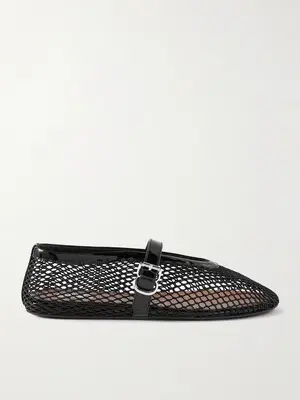 Alaïa Patent Leather-trimmed Mesh Ballet Flats - Black