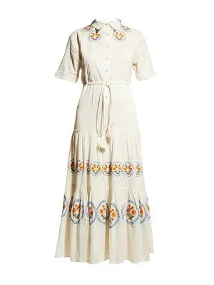 Carolina K Natalie Long-sleeve Tiered Maxi Dress - Gardenia