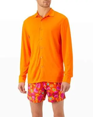 Vilebrequin Men's Button-down Long-sleeve Jersey Shirt - Apricot