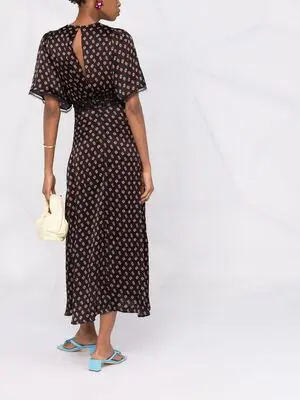 Maje Monogram Flared Silk Dress