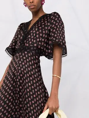 Maje Monogram Flared Silk Dress
