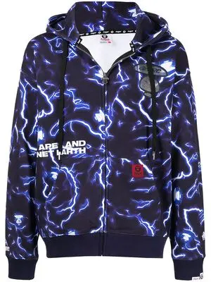 Aape By *A Bathing Ape® Lightning Bolt-Motif Zip-Up Hoodie In Blue