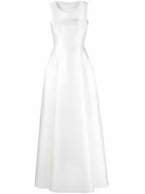 Alberta Ferretti Pleated Duchess Satin Gown - White