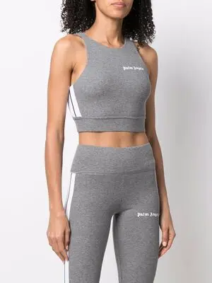 Palm Angels Logo-print Ribbed Sports Bra - Grey