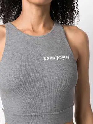 Palm Angels Logo-print Ribbed Sports Bra - Grey