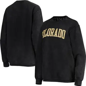 PRESSBOX Colorado Buffaloes Comfy Cord Vintage Wash Basic Arch Pullover Sweatshirt - Black
