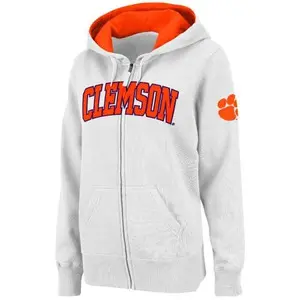 COLOSSEUM Stadium Athletic Clemson Tigers Arched Name Full-zip Hoodie - White