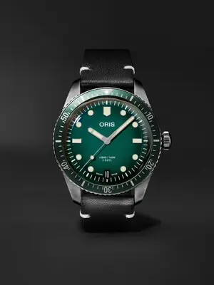 ORIS Divers Sixty-five Automatic 40mm Pvd-coated Stainless Steel And Leather Watch - Green