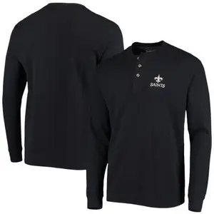 DUNBROOKE New Orleans Saints Logo Maverick Thermal Henley Long Sleeve T-shirt - Black