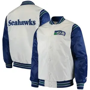 STARTER Royal Seattle Seahawks Historic Logo Renegade Satin Varsity Full-snap Jacket