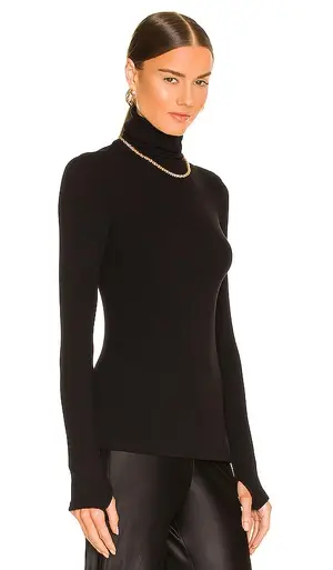 Enza Costa Sweater Knit Long Sleeve Turtleneck - Black