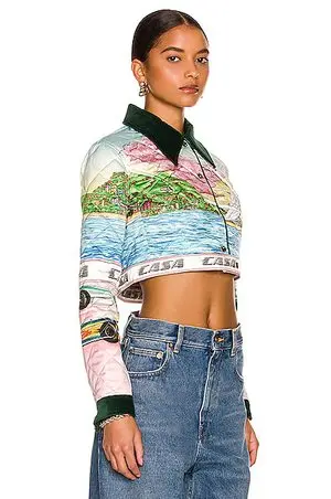 Casablanca Printed Quilted Satin Cropped Jacket In Blue