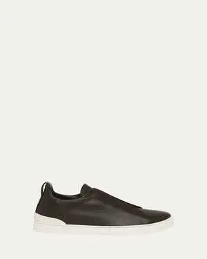 Zegna Triple Stitch Deerskin Leather Sneakers - Coffee