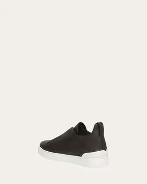 Zegna Triple Stitch Deerskin Leather Sneakers - Coffee