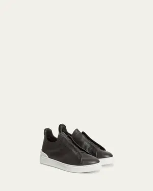Zegna Triple Stitch Deerskin Leather Sneakers - Coffee