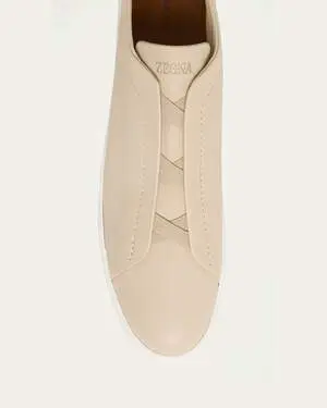 Zegna Triple Stitch Deerskin Leather Sneakers - Coffee