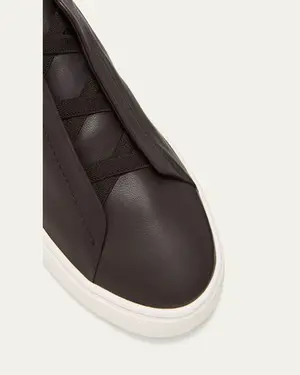 Zegna Triple Stitch Deerskin Leather Sneakers - Coffee
