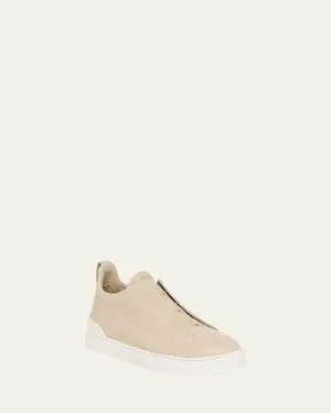 Zegna Triple Stitch Deerskin Leather Sneakers - Coffee