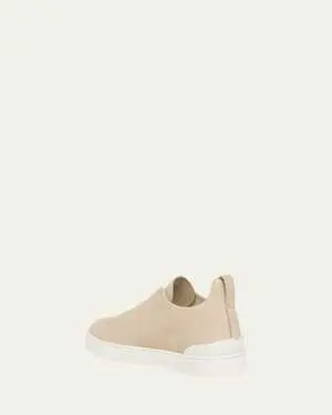 Zegna Triple Stitch Deerskin Leather Sneakers - Coffee