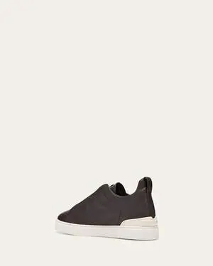 Zegna Triple Stitch Deerskin Leather Sneakers - Coffee
