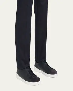 Zegna Triple Stitch Leather And Suede Sneakers - Navy
