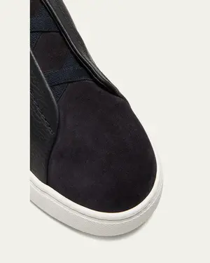 Zegna Triple Stitch Leather And Suede Sneakers - Navy