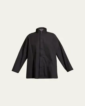 Eskandar Wide Double Stand Collar Long Shirt - Black