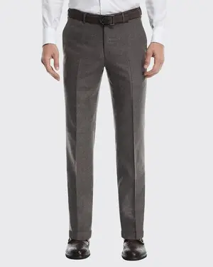 Zegna ZEGNA Wool Flannel Flat-Front Trousers - Brown