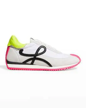 Loewe Flow Colorblock Retro Runner Sneakers White/neon Yellow