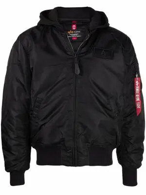 Alpha Industries Logo Zipped Bomber Jacket - Black