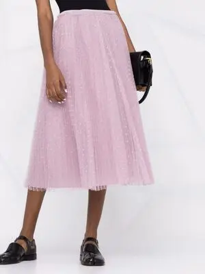 Red Valentino Point D'esprit Pleated Tulle Midi Skirt